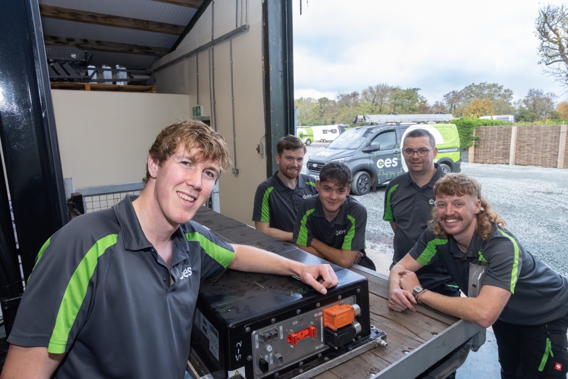 (l-r) CES managing director Joe Collison with the team, James Stanley ...